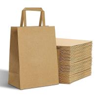 China Biodegradable Brown Flat Merchandise Bag Kraft Shopper Foldable OEM for sale