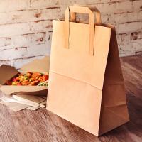 China Biodegradable Brown Flat Merchandise Bag Kraft Shopper Foldable OEM for sale