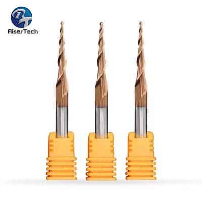 China 2 Flute Carbide Spiral Tapered Ball Nose End Mill Copper Gold Coated For Metal Wood Engraving for sale