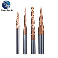 China 2 Flute Carbide Spiral Tapered Ball Nose End Mill Copper Gold Coated For Metal Wood Engraving for sale