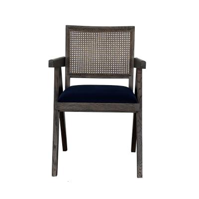 China Solid Wood Frame Cane Back Dining Chair 53*60*85cm supple With Velvet Seat for sale
