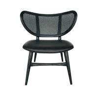 China Curved Back Dining or Lounge Chair with Natural Rattan Back and Soft Cotton-Linen Seat, Solid Wood Legs for sale