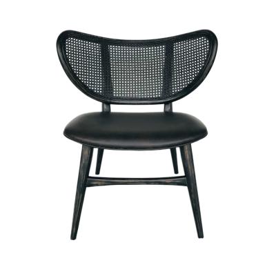 China Curved Back Dining or Lounge Chair with Natural Rattan Back and Soft Cotton-Linen Seat, Solid Wood Legs for sale