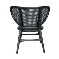 China Curved Back Dining or Lounge Chair with Natural Rattan Back and Soft Cotton-Linen Seat, Solid Wood Legs for sale