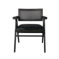 China Rattan Back Dining Chair with Soft Upholstered leather faux leather Seat and Armrests for sale