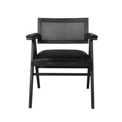 China Rattan Back Dining Chair with Soft Upholstered leather faux leather Seat and Armrests for sale