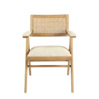 China Natural Rattan Back Dining Chair with Upholstered Cotton/Linen Cushion and Elegant Armrests for sale