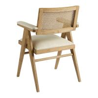 China Natural Rattan Back Dining Chair with Upholstered Cotton/Linen Cushion and Elegant Armrests for sale