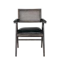 China Natural Rattan Back Dining Chair with Upholstered leather faux leather and Elegant Armrests for sale