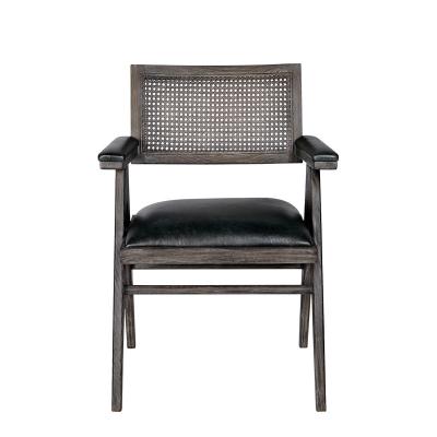 China Natural Rattan Back Dining Chair with Upholstered leather faux leather and Elegant Armrests for sale
