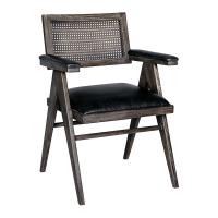 China Natural Rattan Back Dining Chair with Upholstered leather faux leather and Elegant Armrests for sale