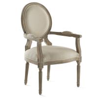 China Vintage French Dining Chair with Oval Upholstered Back, Linen Seat, and Armrests for sale