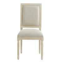 China French-Style Dining Chair with Rectangular Thick Upholstered Back and Linen Soft Cushion for sale