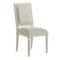 China French-Style Dining Chair with Rectangular Thick Upholstered Back and Linen Soft Cushion for sale