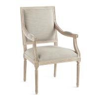 China Vintage French Dining Chair with Square Upholstered Back, Cotton-Linen Seat, and Armrests for sale