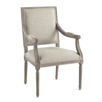 China Vintage French Dining Chair with Square Upholstered Back, Cotton-Linen Seat, and Armrests for sale