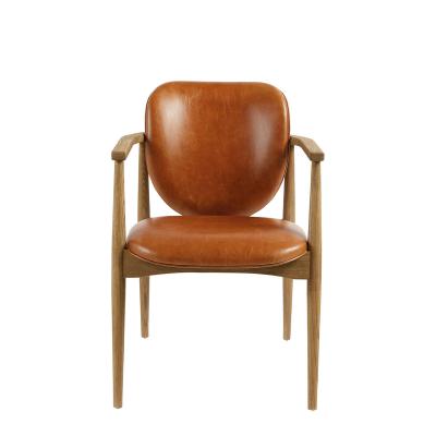 China Curved Leather Back Dining Chair with Armrests and Leather Upholstered Seat, Solid Wood Frame for sale