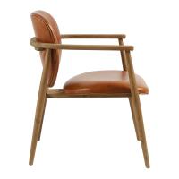 China Curved Leather Back Dining Chair with Armrests and Leather Upholstered Seat, Solid Wood Frame for sale