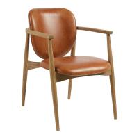China Curved Leather Back Dining Chair with Armrests and Leather Upholstered Seat, Solid Wood Frame for sale