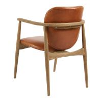 China Curved Leather Back Dining Chair with Armrests and Leather Upholstered Seat, Solid Wood Frame for sale
