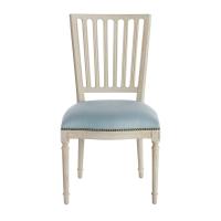 China French-Style Dining Chair with Lattice Back, No Armrests, and Nailhead Trim for sale