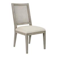 China Weathered Gray Finish Vintage Dining Chair With Rectangular Rattan Back Cotton Linen Seat Cushion for sale