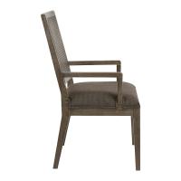 China Vintage Dining Chair with Dark Wooden Frame and Natural Rattan Backrest, Featuring Armrests for sale
