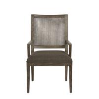 China Vintage Dining Chair with Dark Wooden Frame and Natural Rattan Backrest, Featuring Armrests for sale