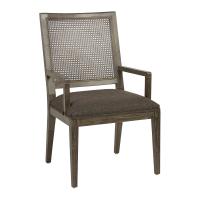 China Vintage Dining Chair with Dark Wooden Frame and Natural Rattan Backrest, Featuring Armrests for sale