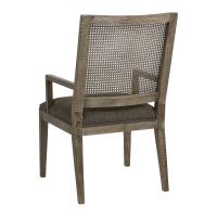 China Vintage Dining Chair with Dark Wooden Frame and Natural Rattan Backrest, Featuring Armrests for sale