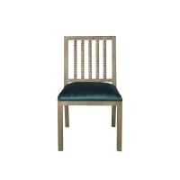 China intage Dining Chair with Lattice Back Design, Soft Velvet Seat, and Distressed Paint Finish for sale