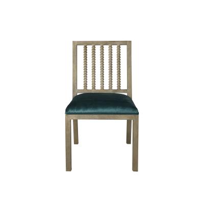 China intage Dining Chair with Lattice Back Design, Soft Velvet Seat, and Distressed Paint Finish for sale