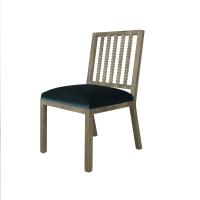 China intage Dining Chair with Lattice Back Design, Soft Velvet Seat, and Distressed Paint Finish for sale