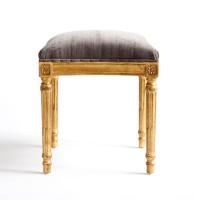 China Luxury Gold Carved Vintage Upholstered Bench 45×45×48cm Solid Wood Frame for sale