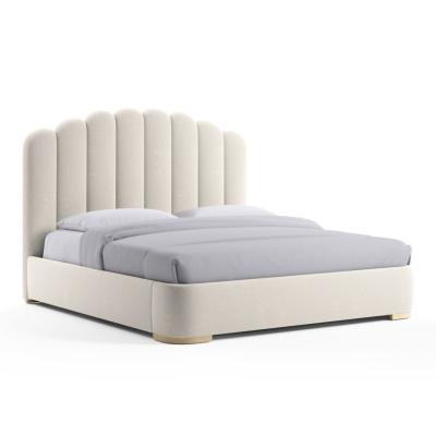 China Elegant Bocule Solid Wood Upholstered Panel Bed With Curved Headboard for sale