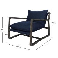 China Modern Wooden Frame Lounge Chair 82x91x76cm Comfortable With Navy Blue Cushions for sale