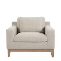 China Contemporary Solid Wood Lounge Chairs Easy Maintenance Linen Upholstered Armchair for sale