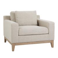 China Contemporary Solid Wood Lounge Chairs Easy Maintenance Linen Upholstered Armchair for sale