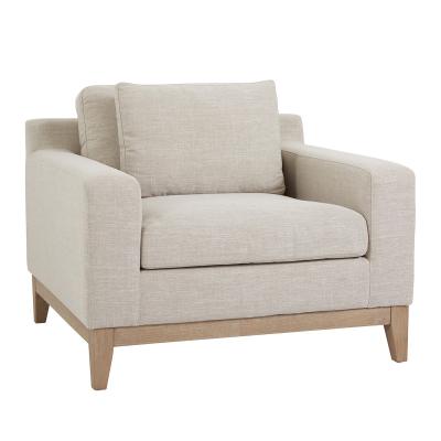 China Contemporary Solid Wood Lounge Chairs Easy Maintenance Linen Upholstered Armchair for sale