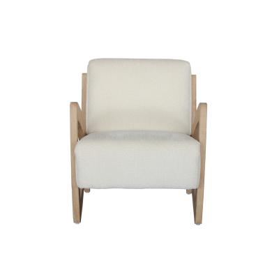 China Linen Solid Wood Lounge Chairs Wood Frame Accent Chair With Sculptural Arms for sale