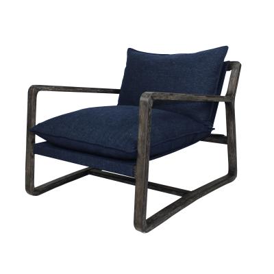 China Modern Wooden Frame Lounge Chair 82x91x76cm Comfortable With Navy Blue Cushions for sale