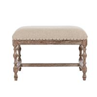 China Living Room Rustic Farmhouse Upholstered Bench Stable With Carved Wood Legs for sale