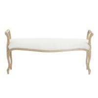 China French Country Long Upholstered Bench With Carved Wooden Frame 128×44×60cm for sale