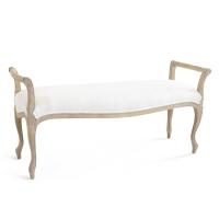 China French Country Long Upholstered Bench With Carved Wooden Frame 128×44×60cm for sale