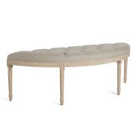 China French Country Solid Wood Bench Oval Tufted Upholstered Bench With Carved Wooden Legs for sale