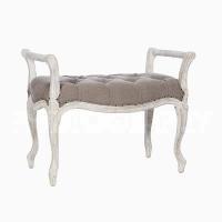 China Warmth And Elegance French Vintage Tufted Bench With Carved Wooden Frame for sale