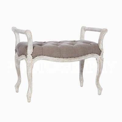 China Warmth And Elegance French Vintage Tufted Bench With Carved Wooden Frame for sale