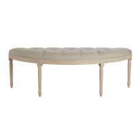 China French Country Solid Wood Bench Oval Tufted Upholstered Bench With Carved Wooden Legs for sale