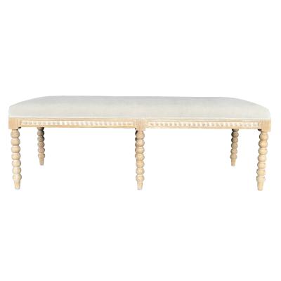 China Customization Solid Wood Bench Bobbin Legs French Country Upholstered Bench for sale