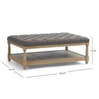 China Upholstered Tufted Coffee Table Ottoman Modern Design With Wooden Shelf for sale